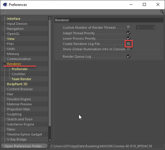 How to enable render log in Cinema 4D - | BLC